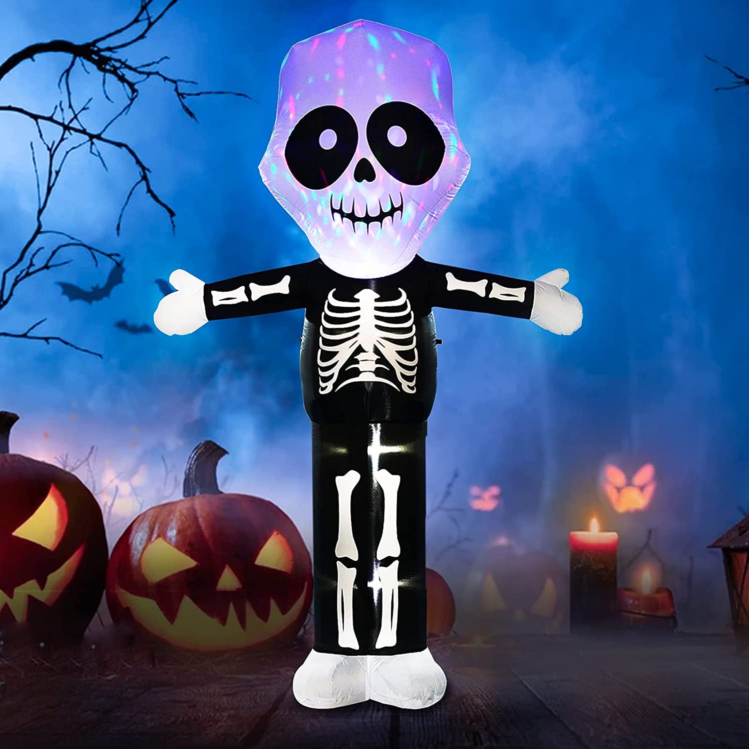 7.8 FT Halloween Inflatables Decor Blow Up Skull Skeleton Ghost Grim ...