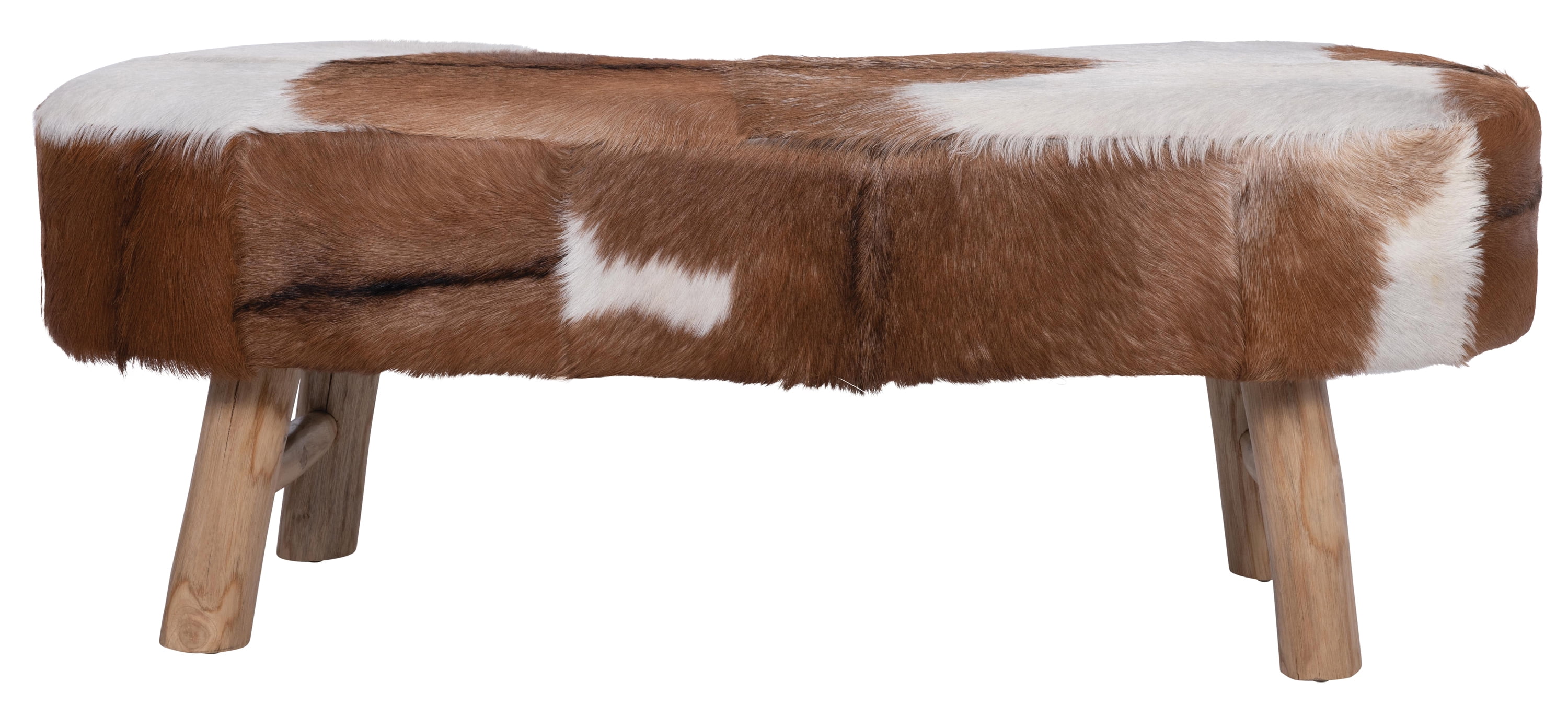 Creative Co-Op 39.25"W Goat Fur Upholstered Bench with Cowhide Print ...