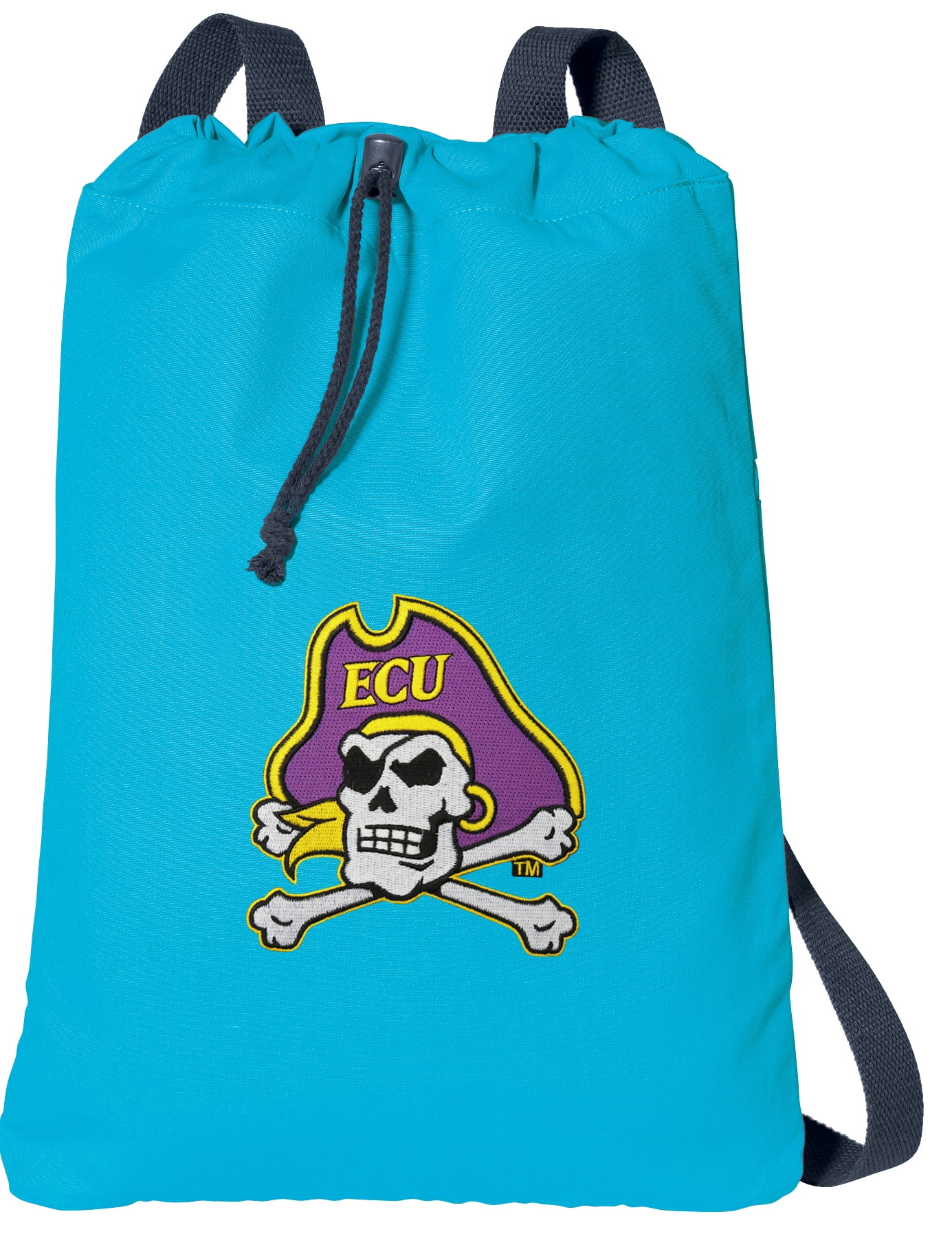 Canvas ECU Drawstring Backpack Aqua Natural Cotton East Carolina Cinch ...