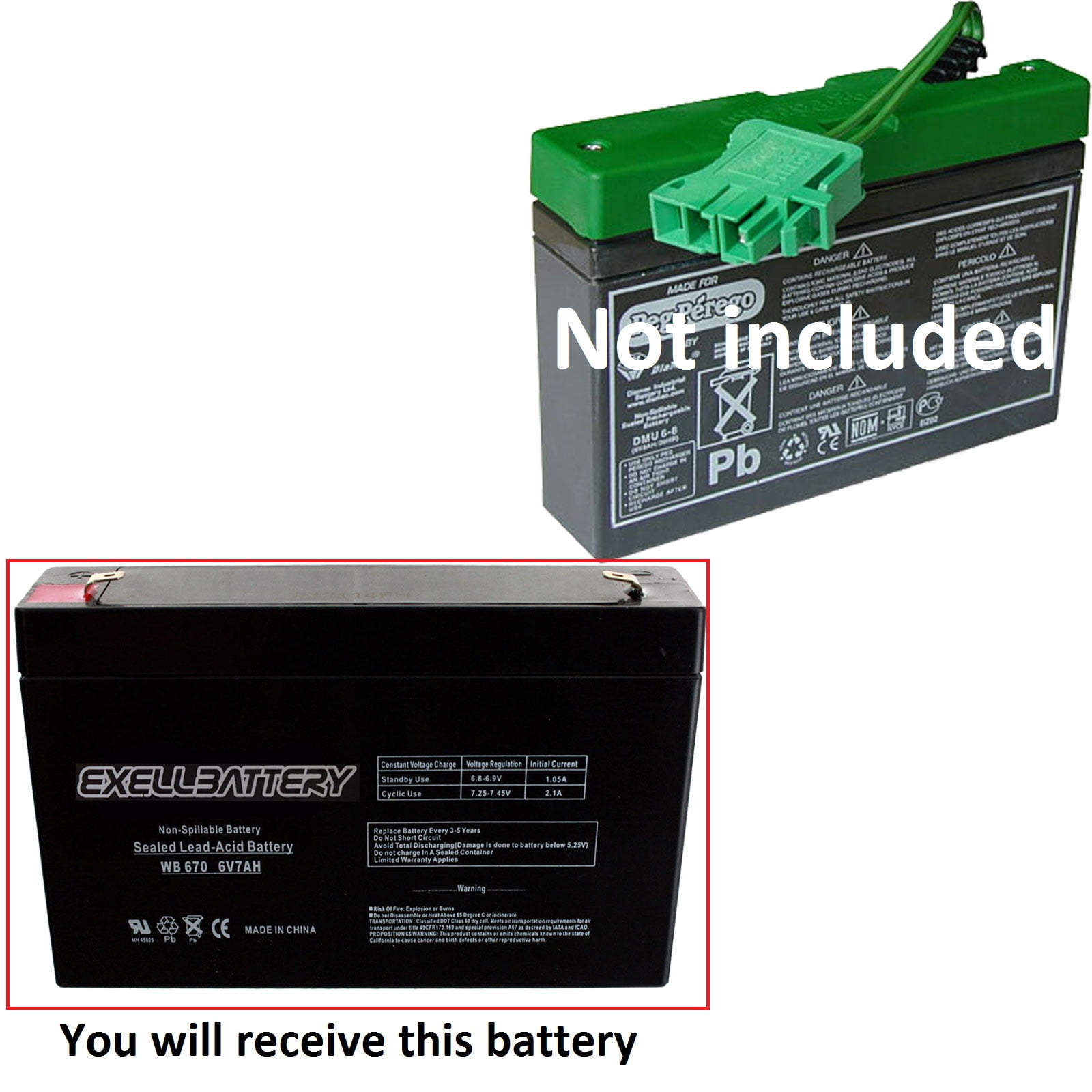 PEG PEREGO 6 VOLT SUPER SLIM BATTERY Compatible With *NEW* IAKB0508 ...