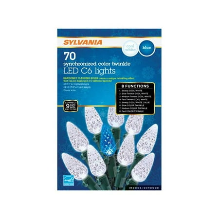 Sylvania 9437088 23 ft. Synchronized LED C6 Twinkle Light Set Blue ...