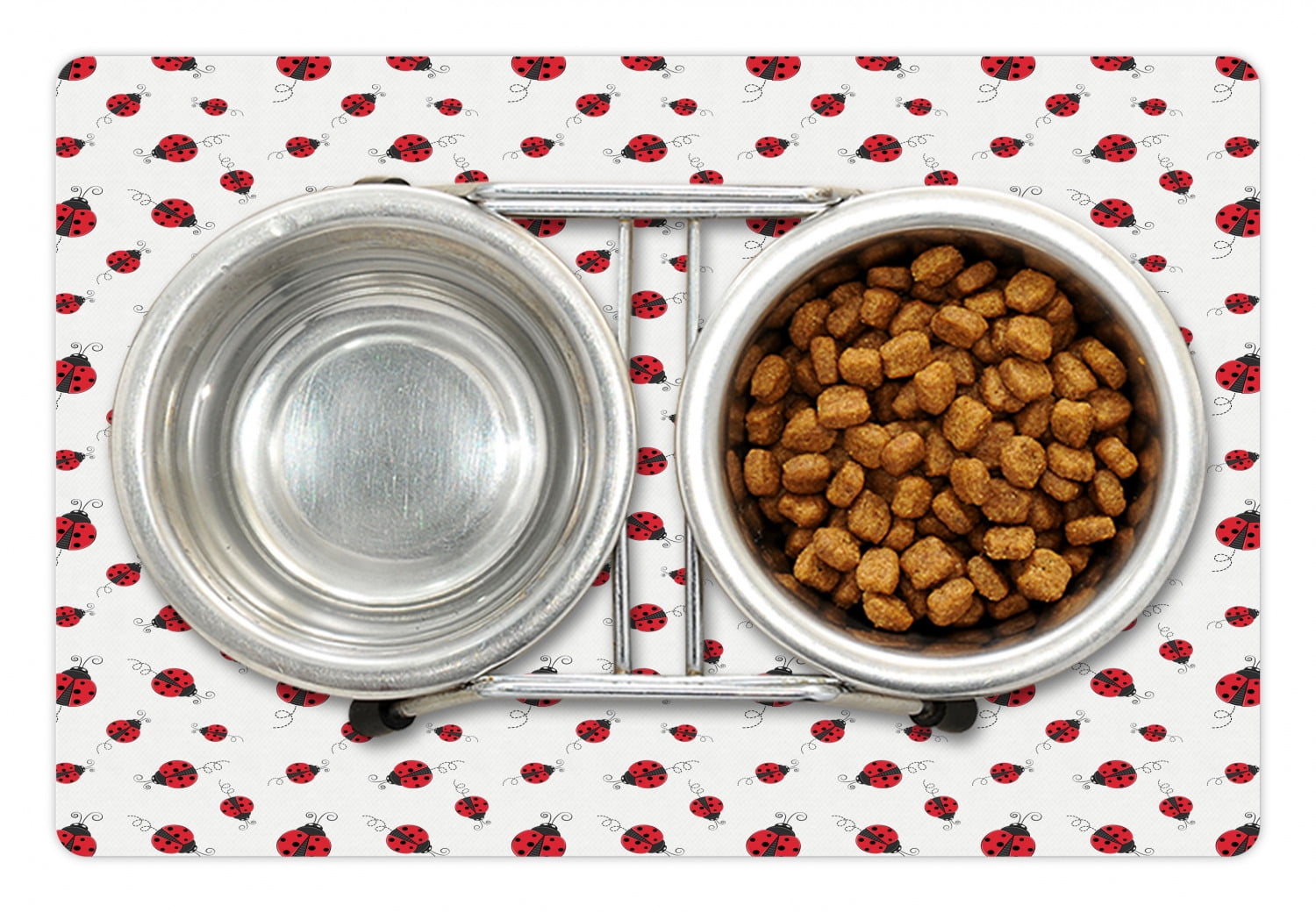 Ladybugs Pet Mat for Food and Water, Ladybug Dotted Wings Swirls and ...