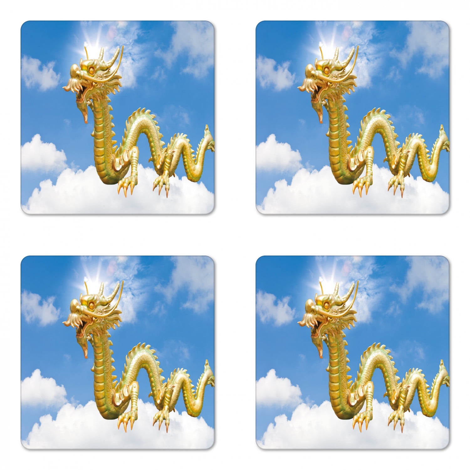 Dragon Coaster Set of 4, Traditional Chinese Dragon Hovering in the ...