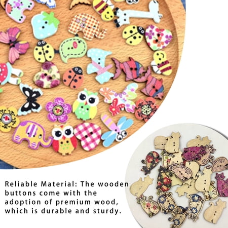 50 Pieces Wooden Buttons Colorful 2 Holes Cat Clothing Cartoons Button ...