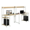 HomCom Industrial Double Computer Desk with Open Shelf, Oak - Walmart.com