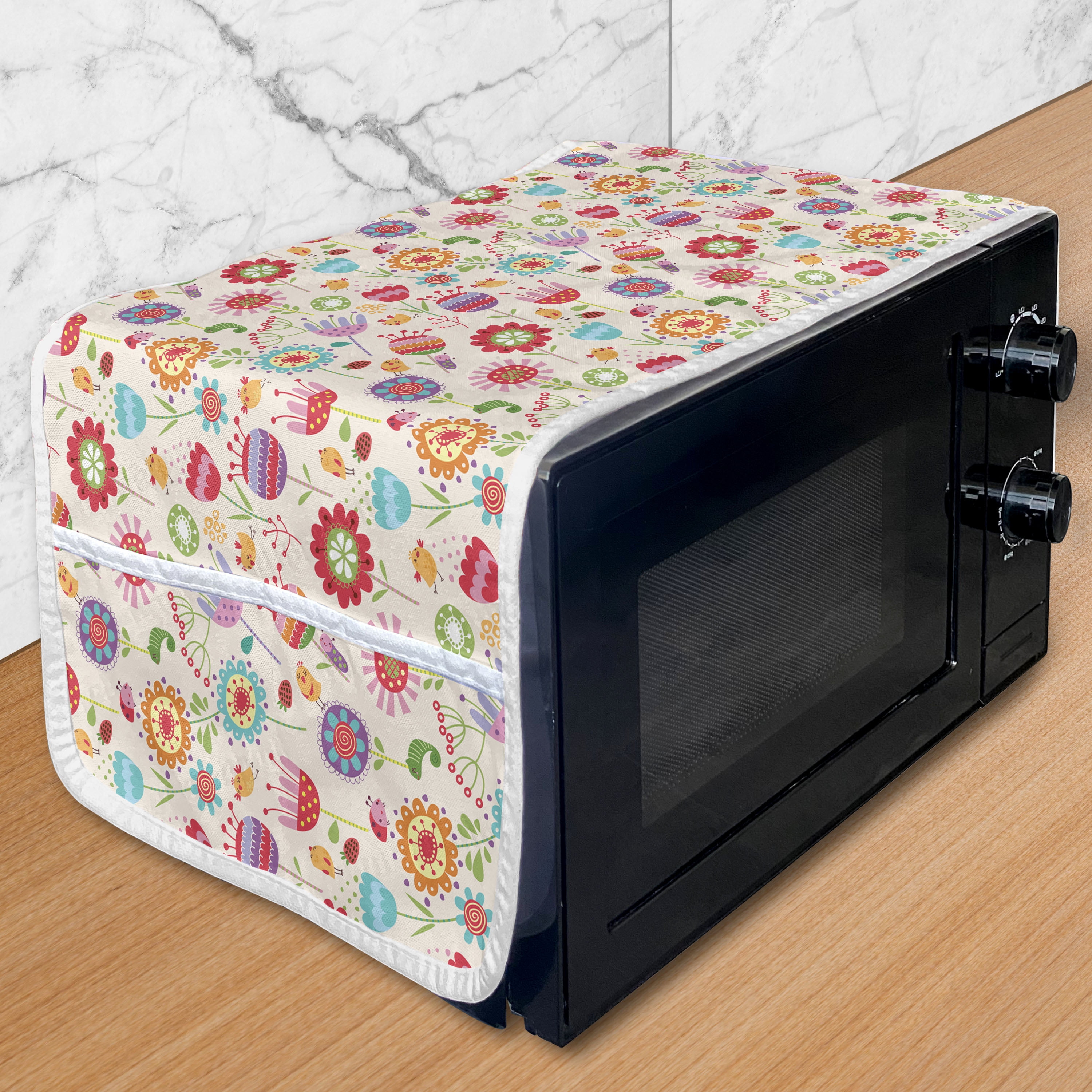 Floral Microwave Oven Cover, Cartoon Drawing Style Ladybug Strawberry ...