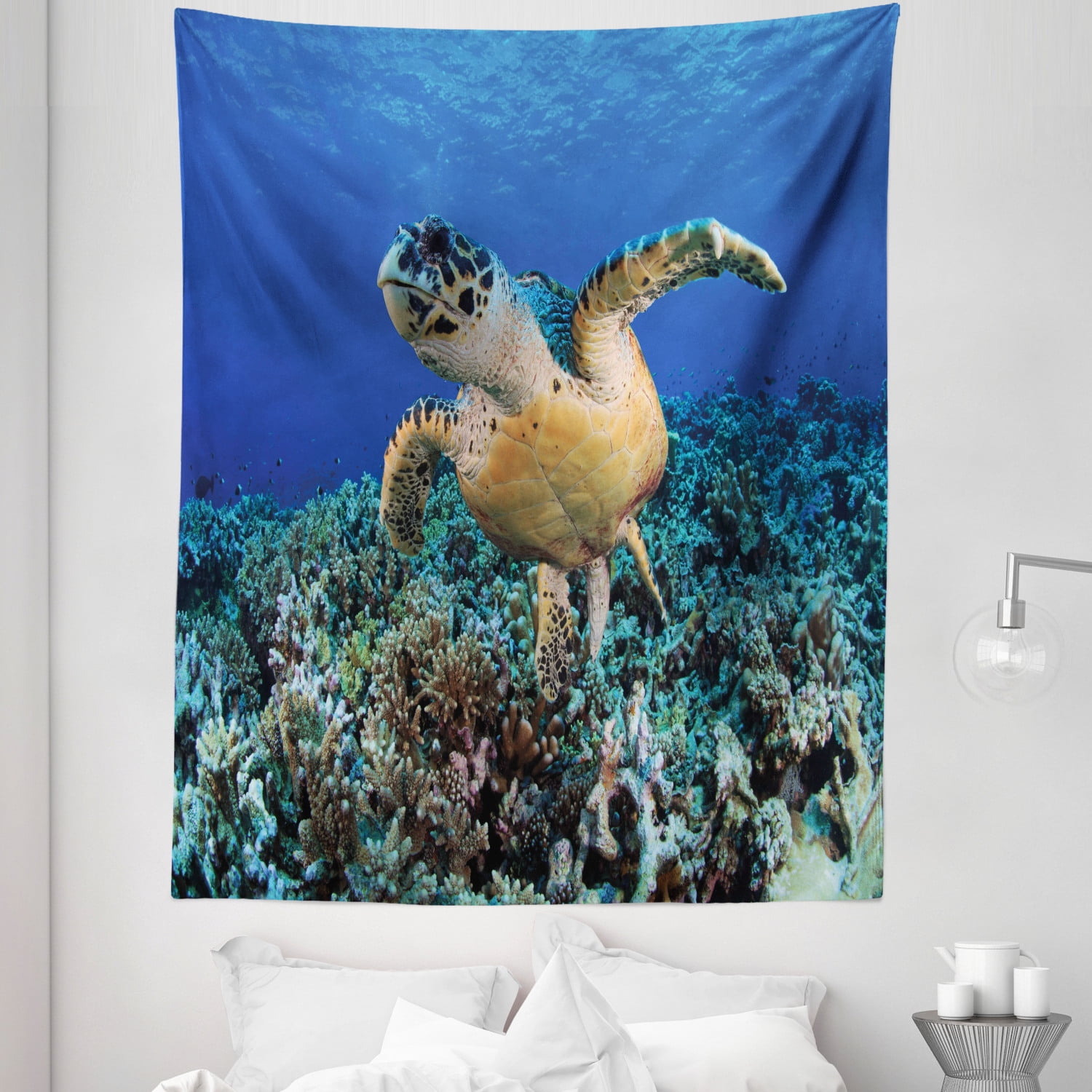 Turtle Tapestry, Cheloniidae in Deep Blue Ocean Aquatic Endangered ...