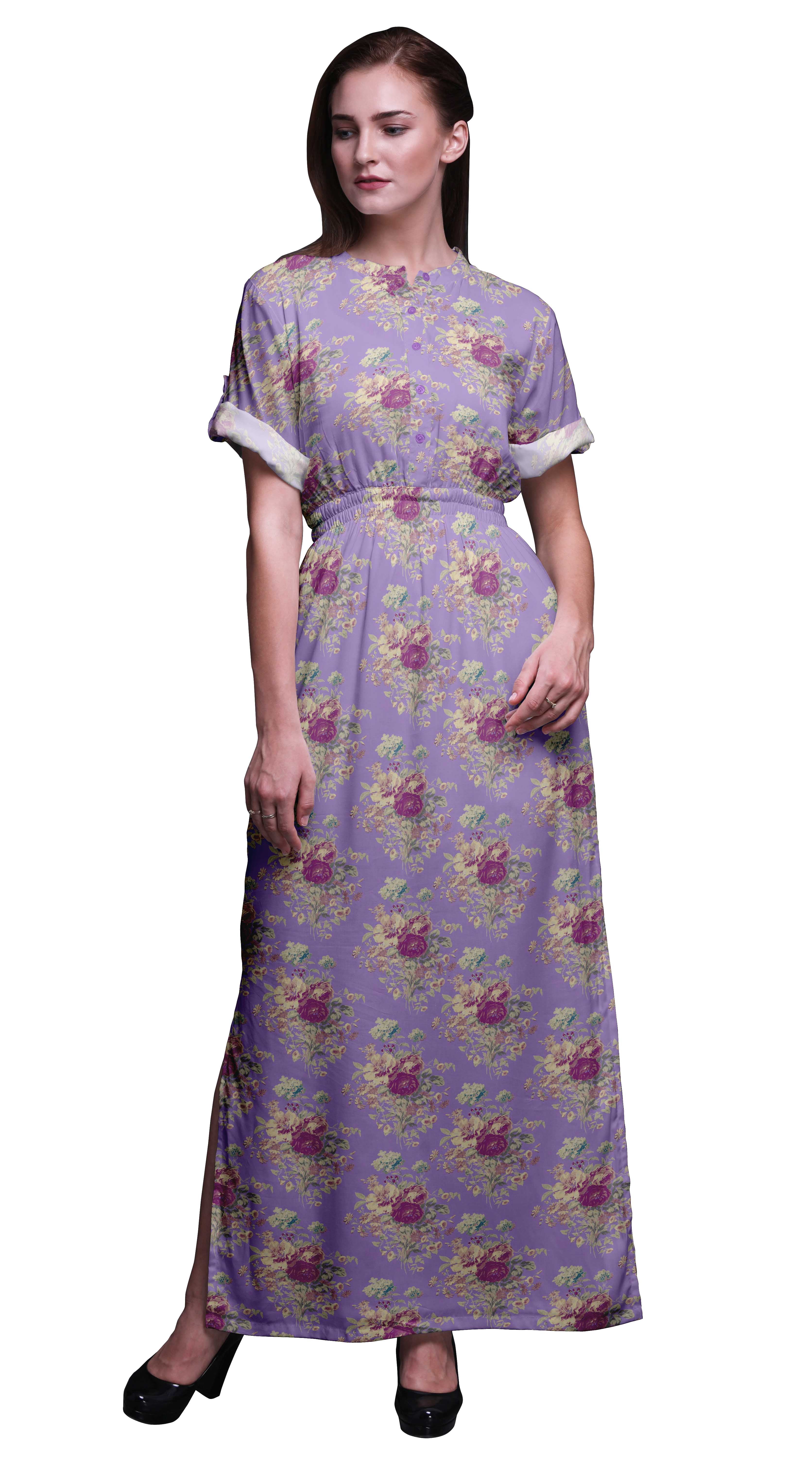 Bimba Rayon Leaves & Floral Ladies Long Gown Boho Beach Cocktail Party ...
