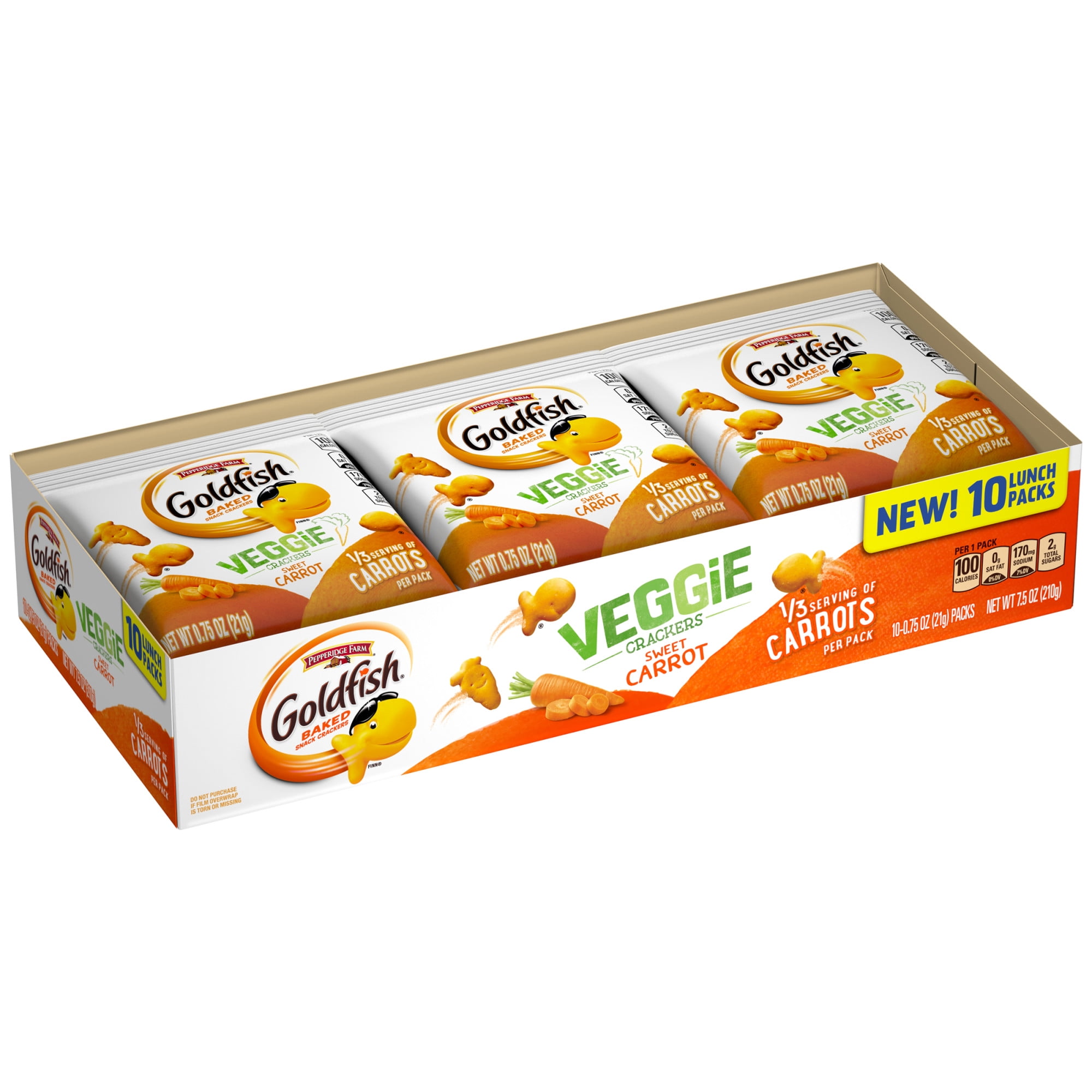 Goldfish Veggie Crackers, Sweet Carrot, 0.75oz. 10 Snack Packs ...
