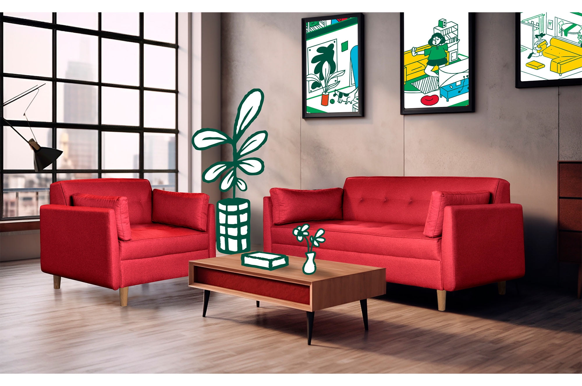 Sala 3-2 de Lino Rojo Makora Modelo Bellini | Walmart en línea