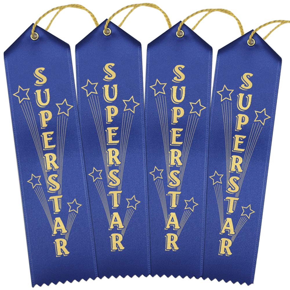 RibbonsNow Superstar Award Ribbons – 100 Blue Ribbons with Card ...
