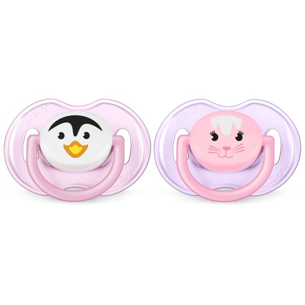 Philips Avent Orthodontic Pacifier, 0-6 Months, Pink/Purple Animal ...