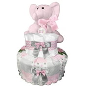 Elephant Diaper Cake for a Girl - Pink and Gray Baby Shower Centerpiece ...