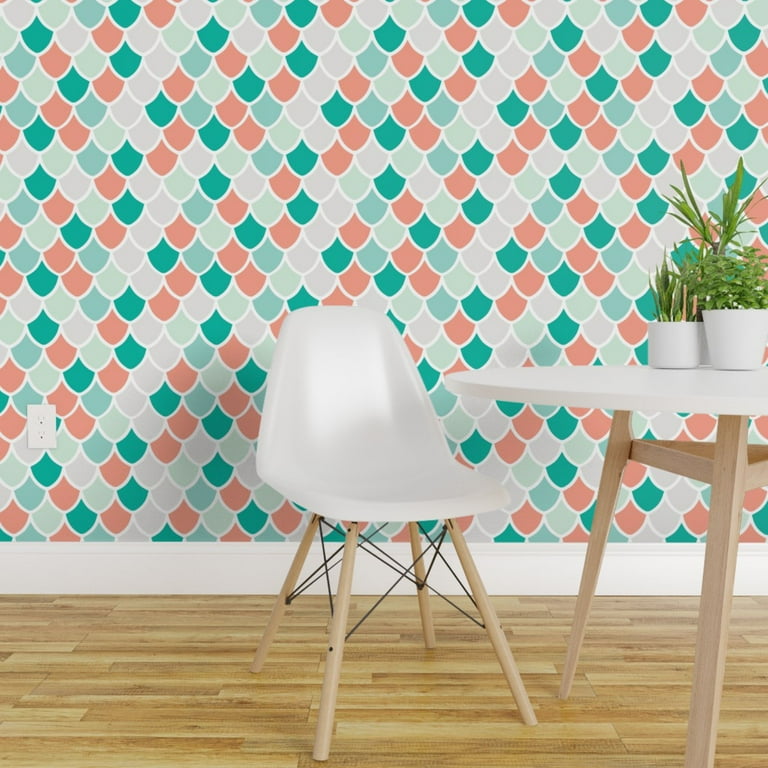 Mint Green And Coral Chevron Wallpaper