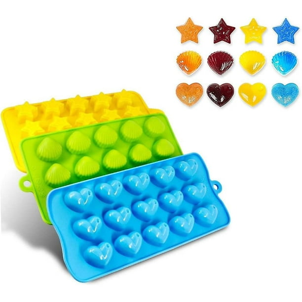 Set Of 3 Ice Cube Molds Trays - Silicone Molds Shapes Hearts, Stars ...