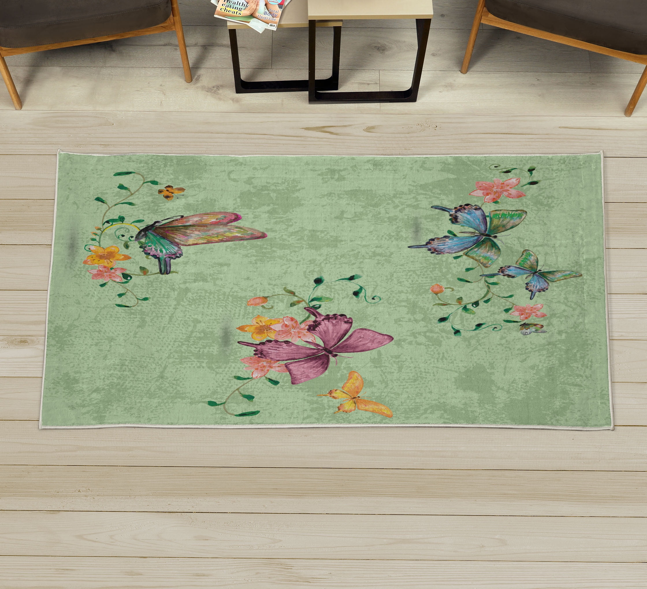 Butterfly Decorative Rug, Springtime Flying Moths on Vintage Style ...