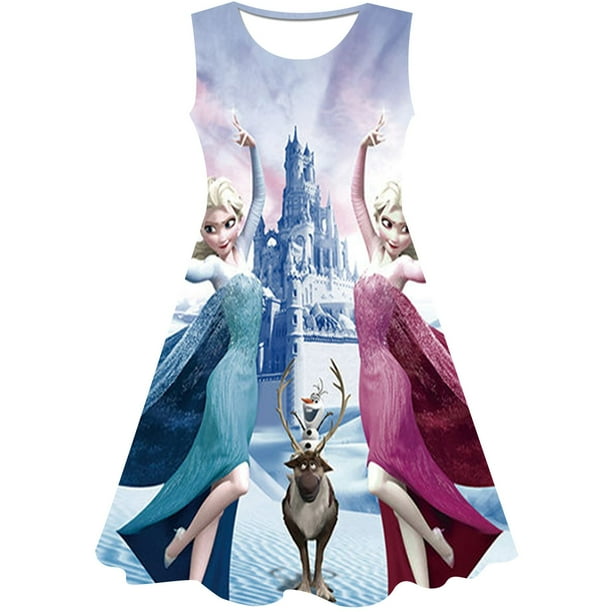 Verano nuevos niños Disney Frozen Elsa vestido ropa princesa niña moda ...