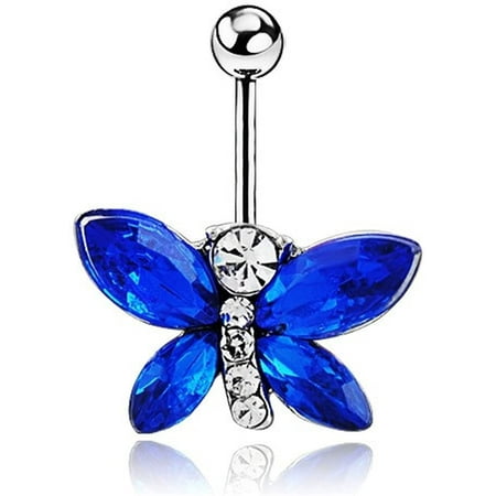 Butterfly Belly Button Rings Women 14G Surgical Stainless Steel Navel Barbell Stud Cubic ...