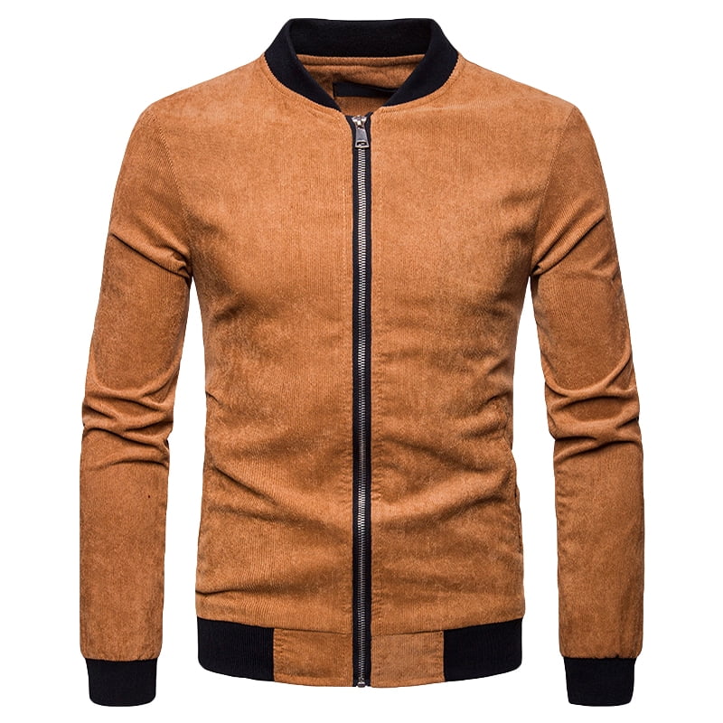 Men Autumn Corduroy Coat Jacket Stand Collar Long Sleeves Pockets