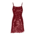 Sexy Women Sparkle Sequin Dresses Glitter Sleeveless Low Cut Spaghetti