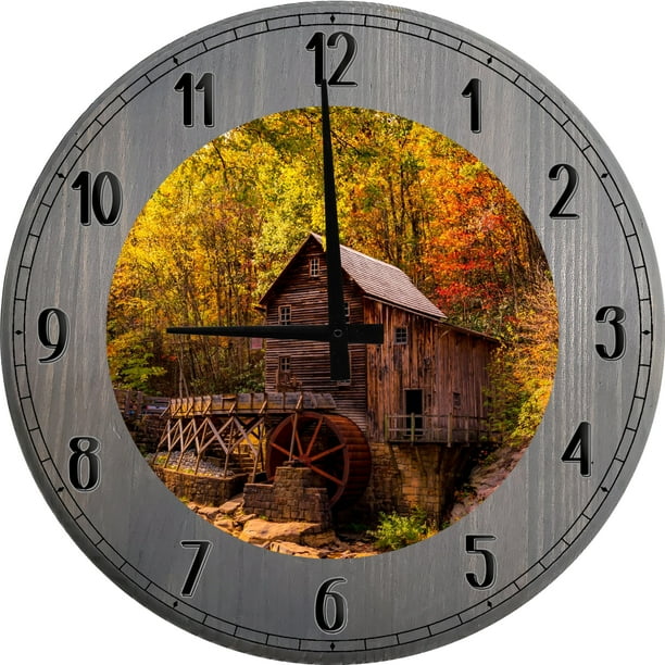 Large Wood Wall Clock 24 Inch Round Vintage Farmhouse Wall Art Autumn ...
