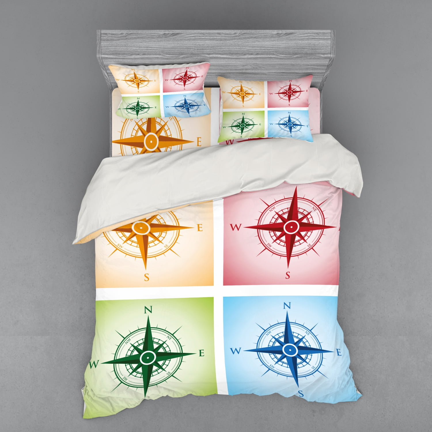 Ambesonne Compass Bedding Set 4 Pcs, Colorful Windroses, Queen ...