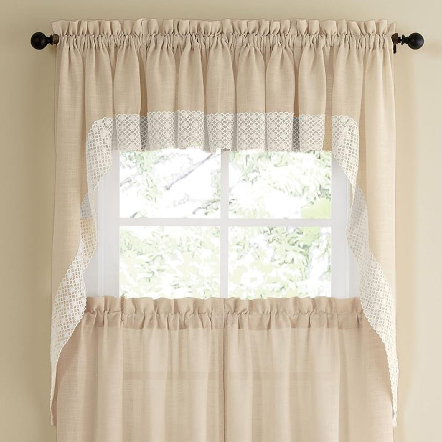Salem Kitchen Window Curtain w/ Lace Trim - 38" Swag Pair French ...