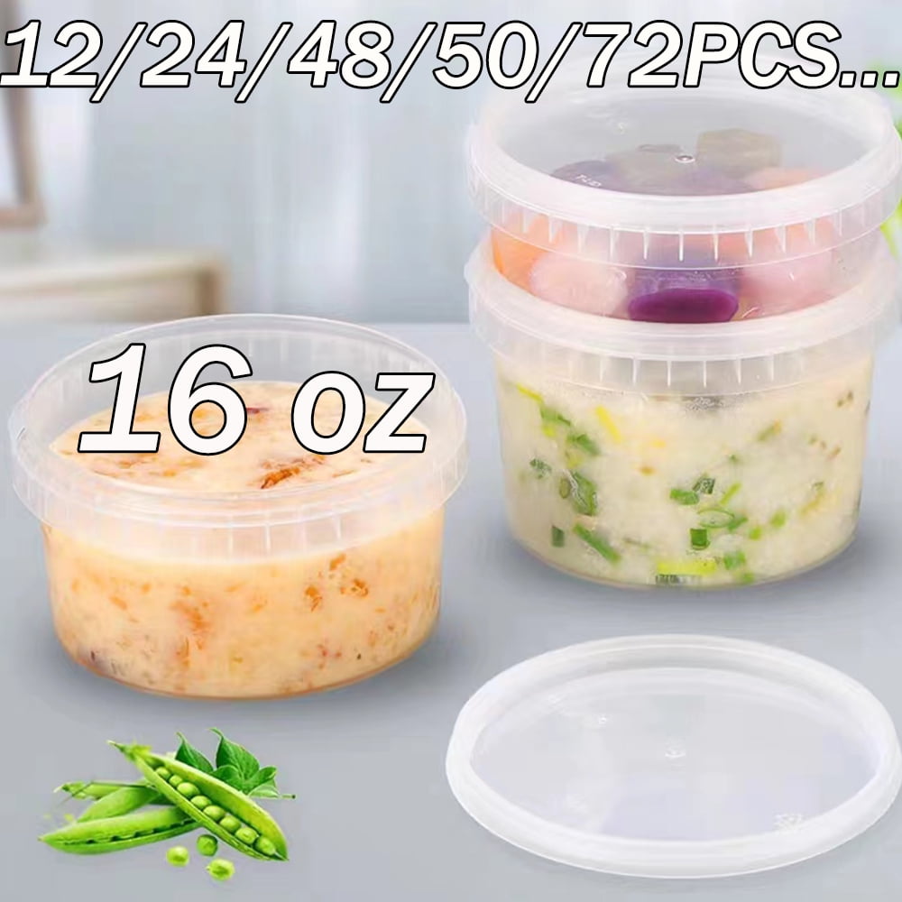 Plastic Deli Food Storage Containers With Leak-Proof Lids 16 Oz ...