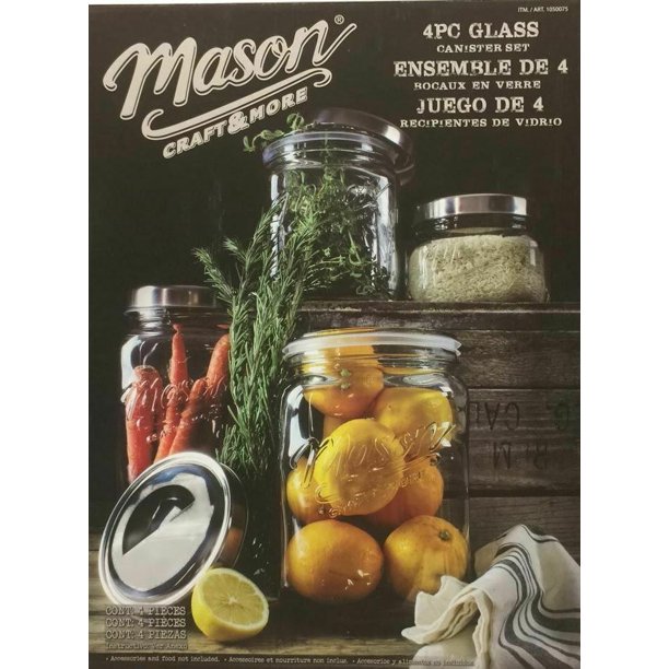Mason Craft Jars And More 4 Variable Sized Glass Canisters With Lids (4 ...