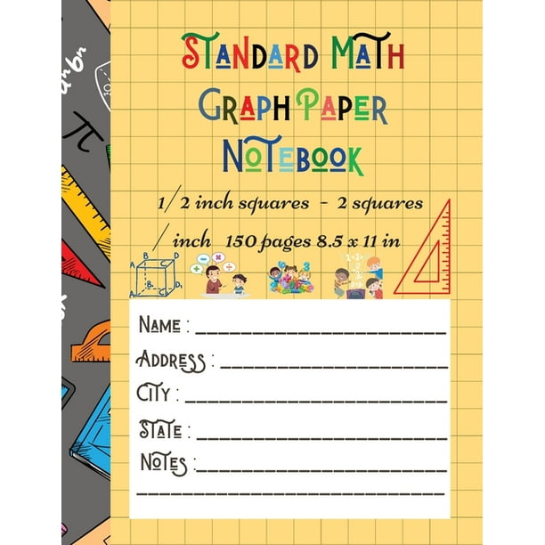 Standard Math Graph Paper Notebook - 1/2 inch squares - 2 squares ...