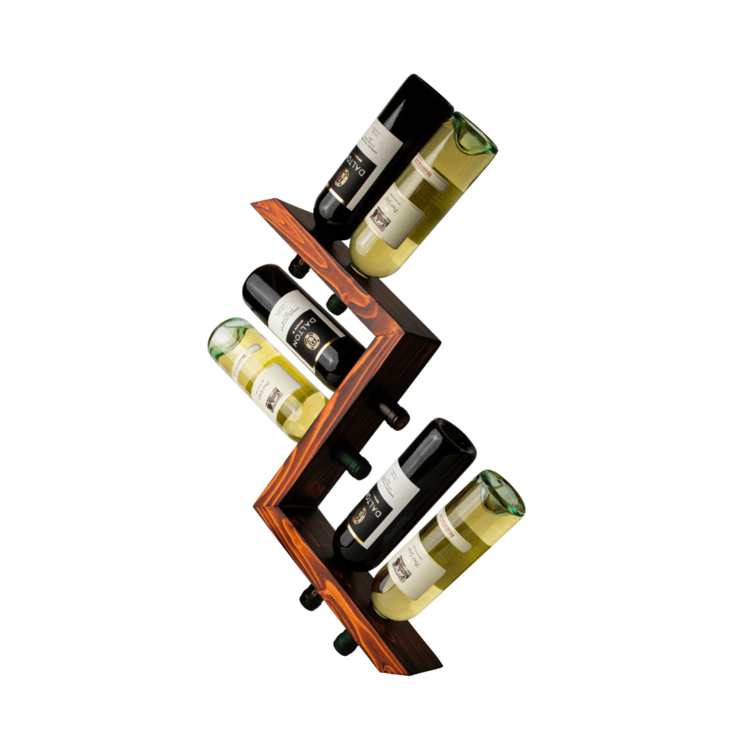 Charmont Wooden Rustic Wine Rack - Floating Zig Zag Wall Mounted Wine ...