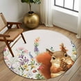 Cute Squirrel Washable Area Rug 5 ft Vintage Purple Pink Flower Leaf Pine Cone Soft Round Rugs ...