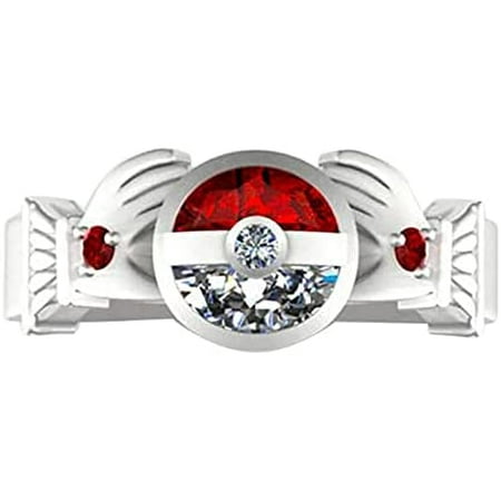 Pokemon (Pokeball) Engagement statement embrace hug Ring for women ...