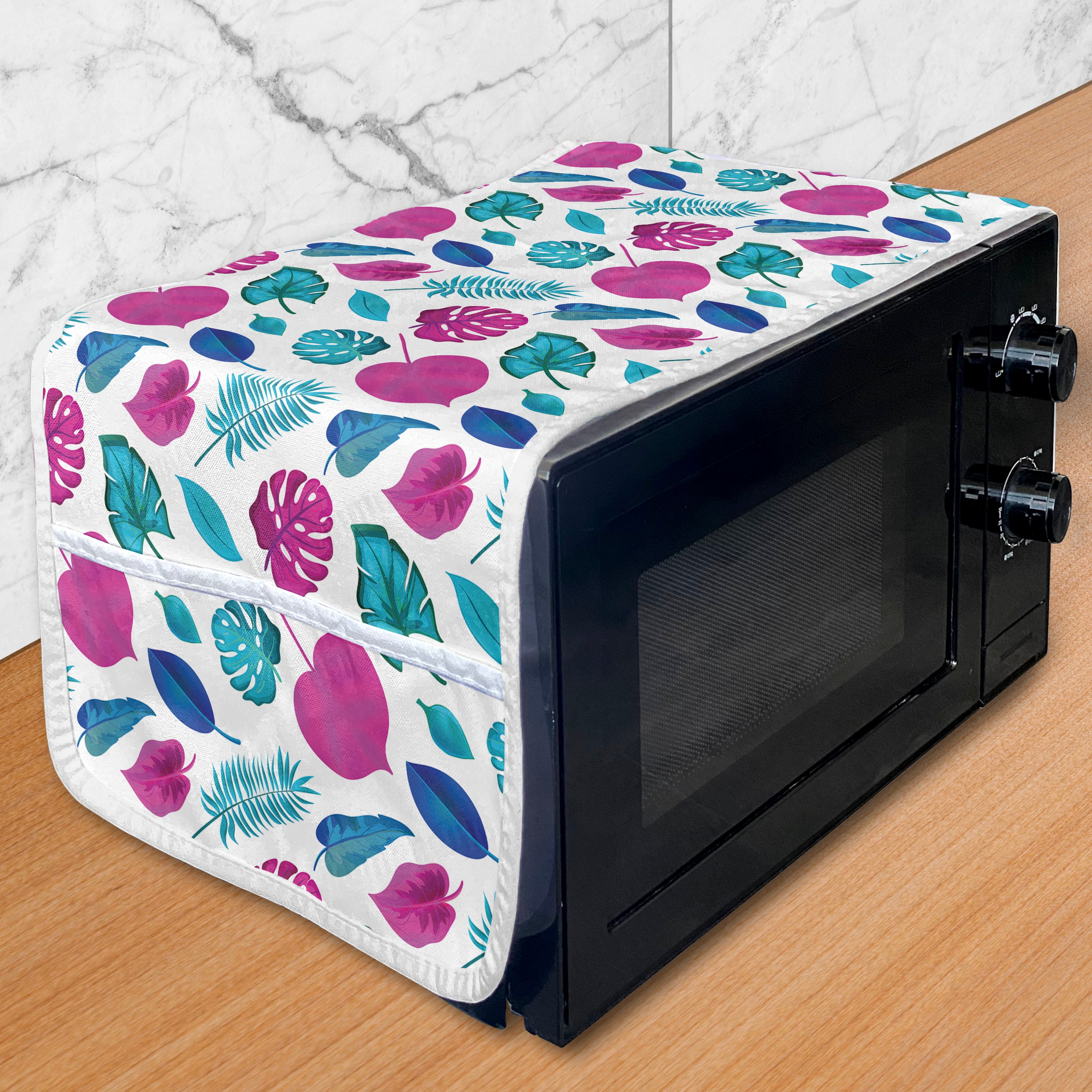 Exotic Microwave Oven Cover, Abstract Tropical Foliage Pattern on Plain ...