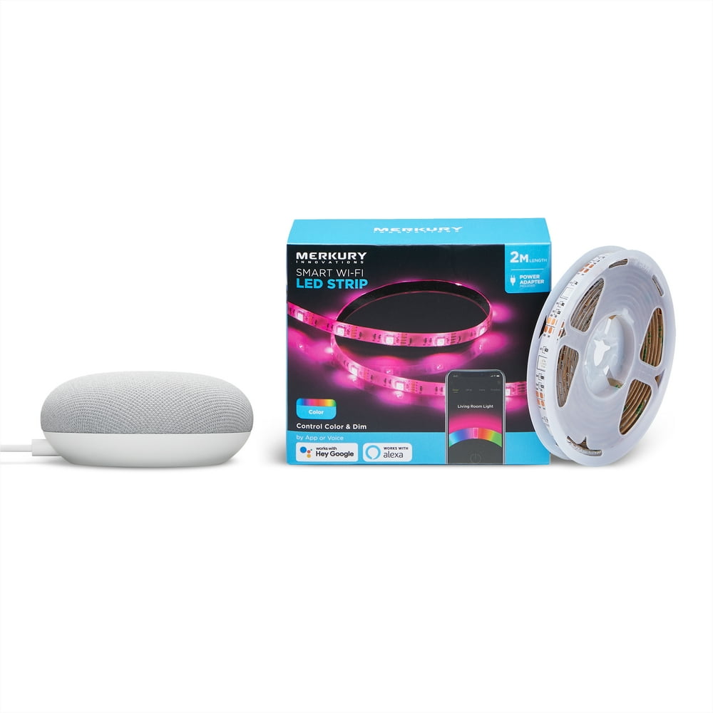 Google Nest Mini (Chalk) + Merkury Innovations Smart LED Strip Light ...