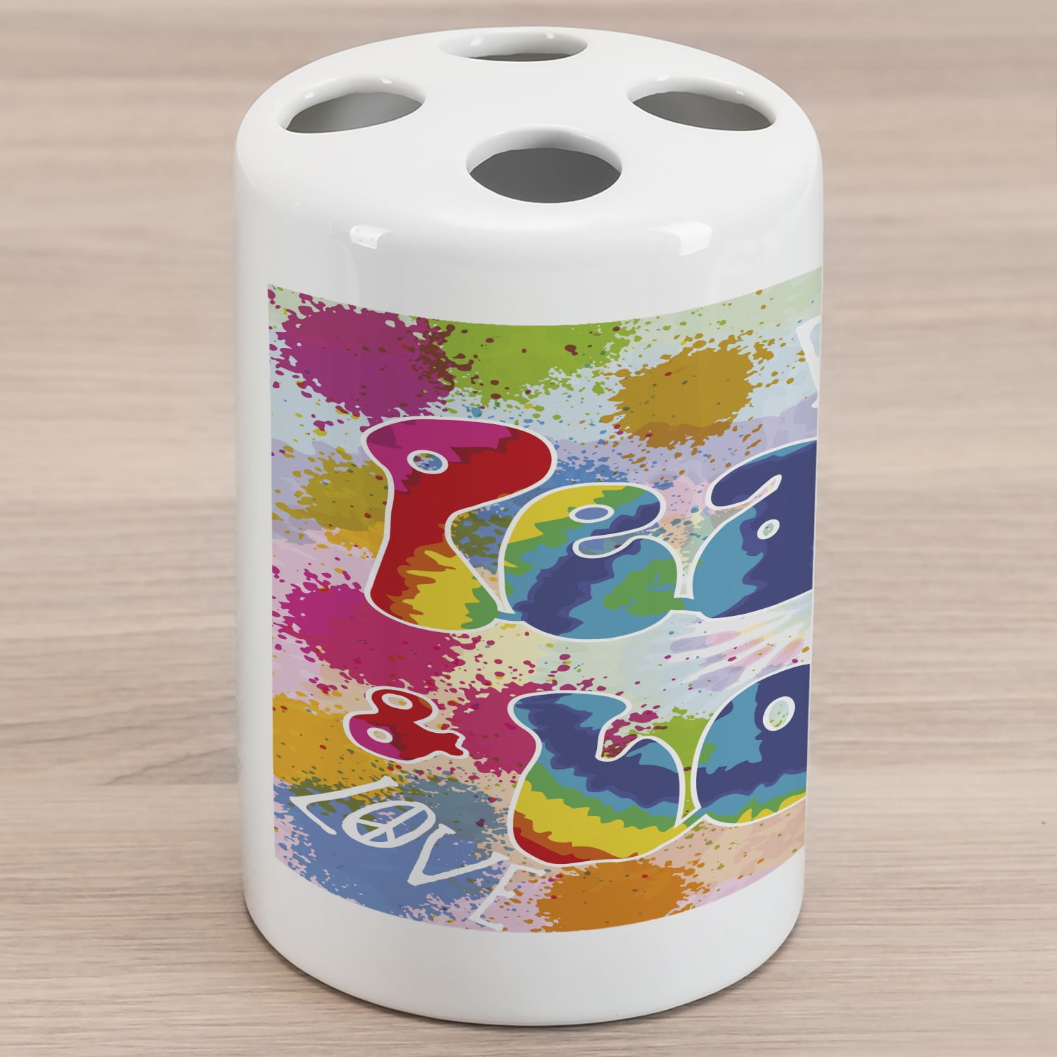 70s Party Ceramic Toothbrush Holder, Peace and Love Tie Dye Effect ...