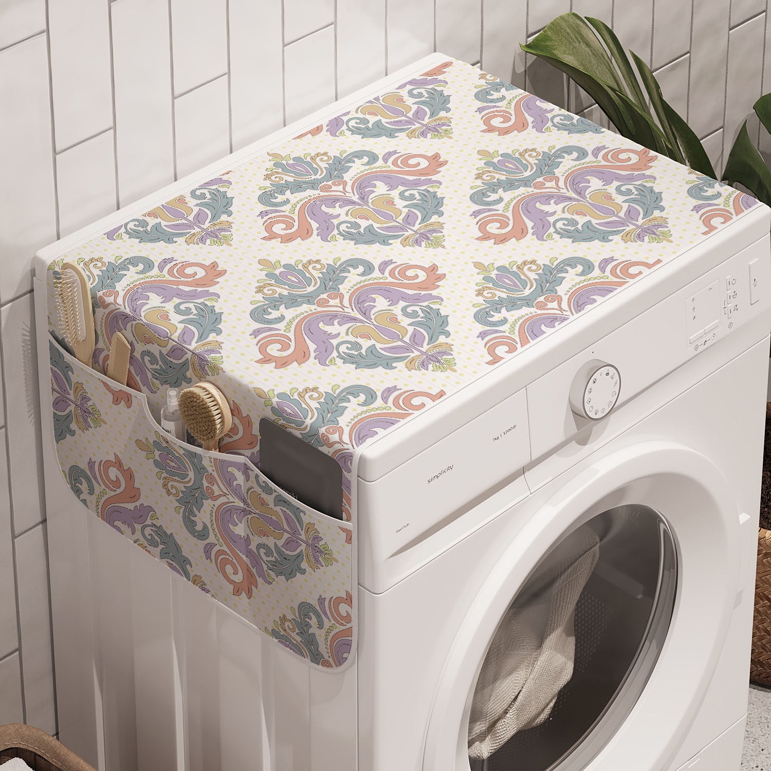 Floral Washing Machine Organizer, Arabesque Inspired Modernized Damask ...