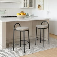 Remy Modern 25" Upholstered Counter Stools with Iron Frames, Beige ...