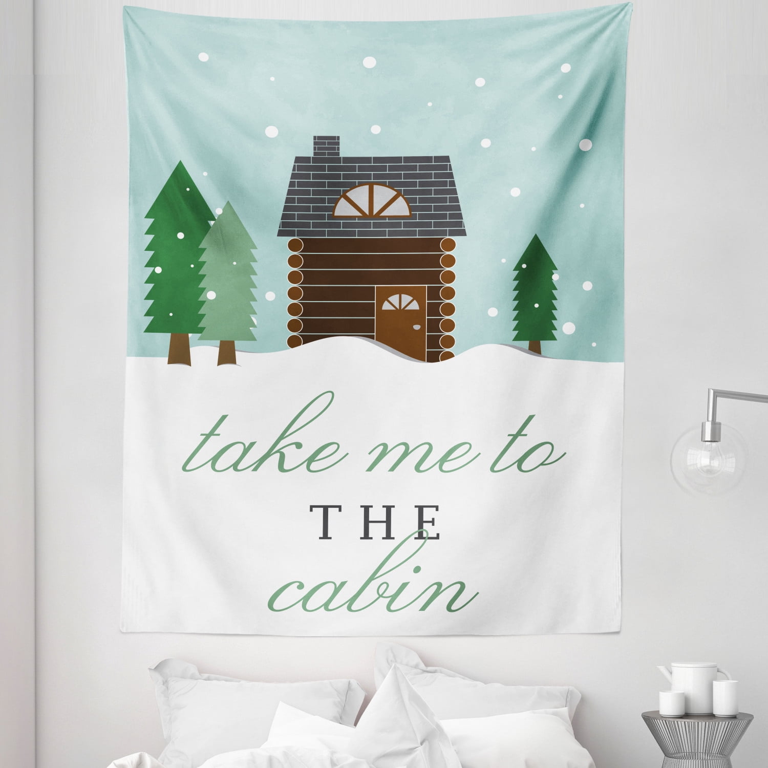 Log Cabin Tapestry, Greeting Card Sketch with Small Wooden Lodge in ...