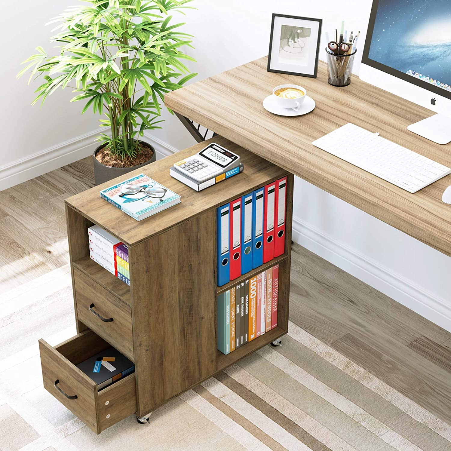 Homfa End Table with 2 Drawers, Mobile File Cabinet Nightstand with ...