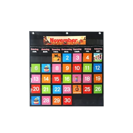 ViiTech Black Monthly Calendar Chart Nylon Learning Calendar Pocket ...