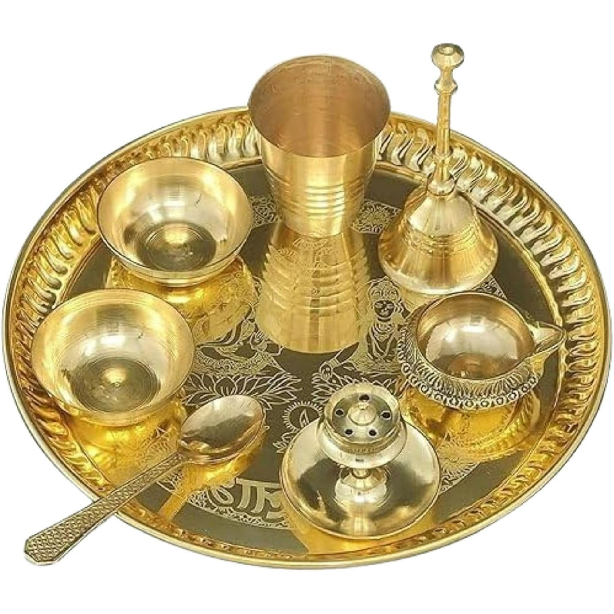 Click here for Fashtales 8 Inch Brass Pooja Thali Set With Pital... prices