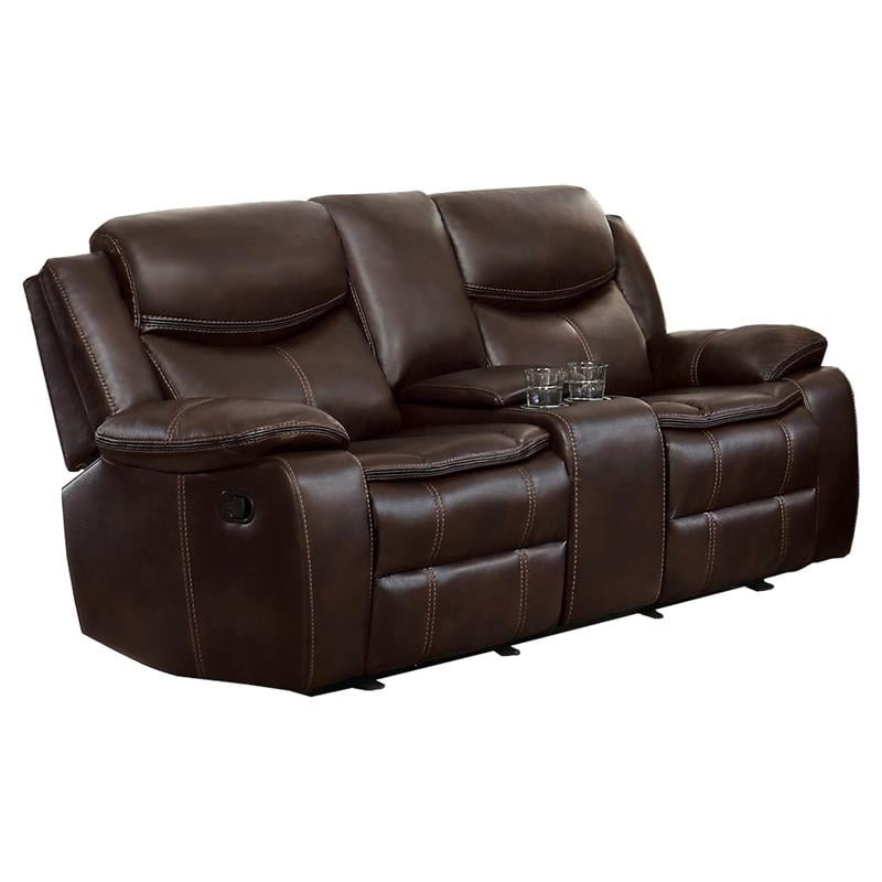 Lexicon Bastrop Double Glider Reclining Loveseat with Console in Brown ...