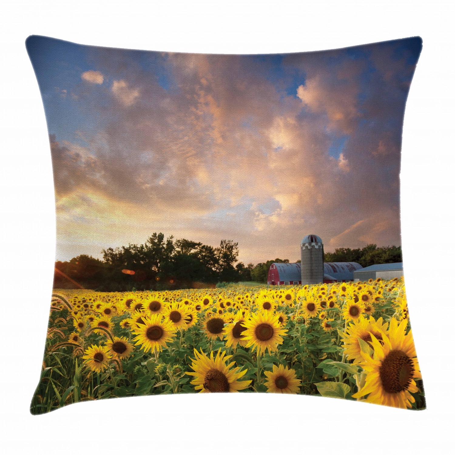 Minnesota Throw Pillow Cushion Cover, Field of Yellow Sunflowers in a ...