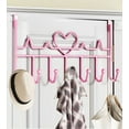 Metal Over Door Hook Rack with 7 Hooks,Bexikou Pink Decorative Over The ...