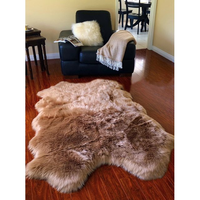 Soho Luxurious Faux Sheepskin Pelt Camel Shag Area Rug or Runner ...