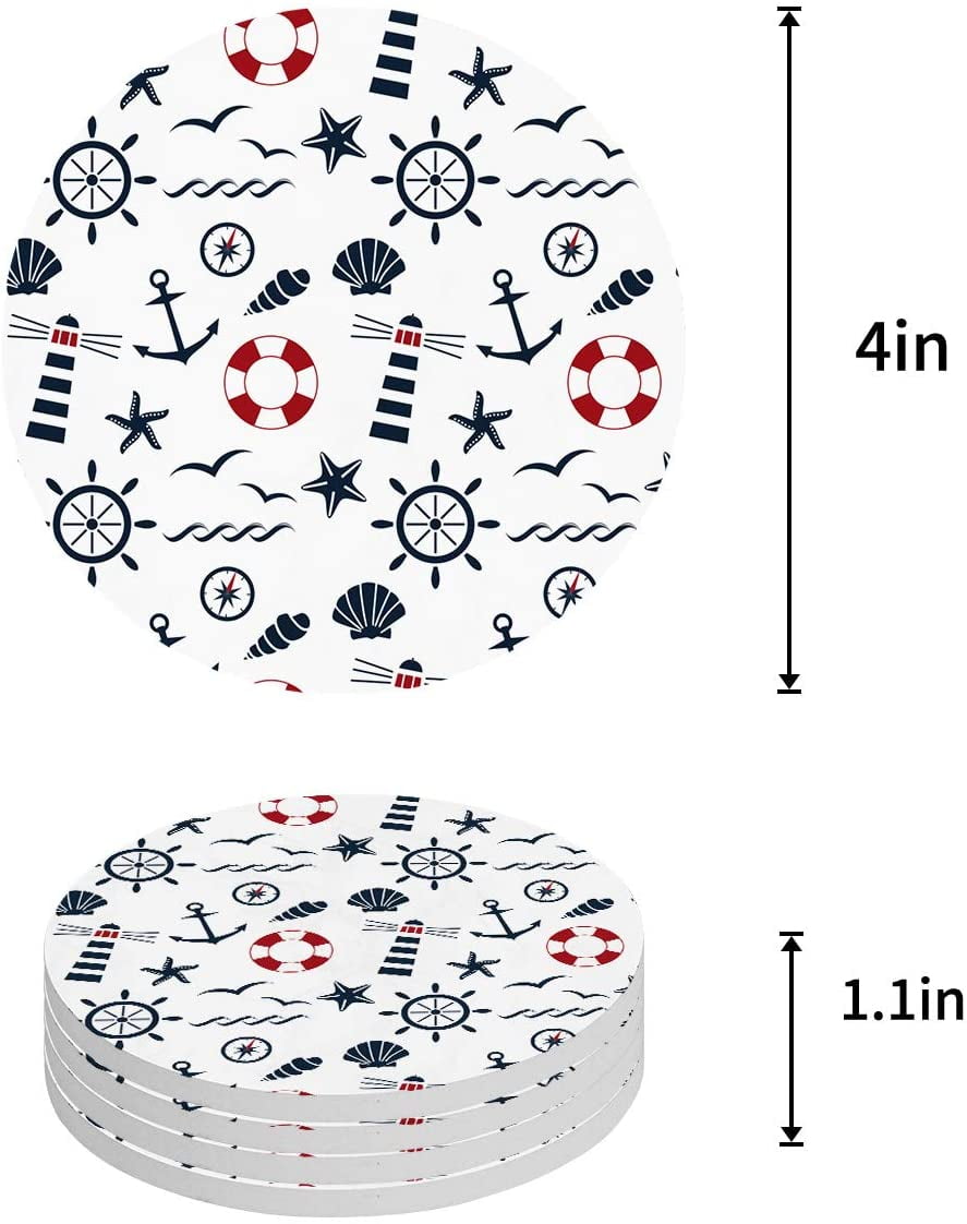 FMSHPON Nautical Sailor Sea Lighthouse Cartoon Steering Wheel Set of 4 ...