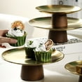 Cake Stand for Party Metal Cake Plate Stand, Round Pedestal Wood Base ...