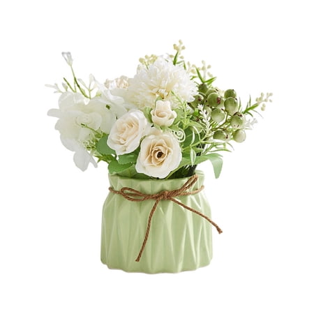 Unatoiry Artificial Flowers Wedding Bouquet Fake Ceramic Pot Rope for ...