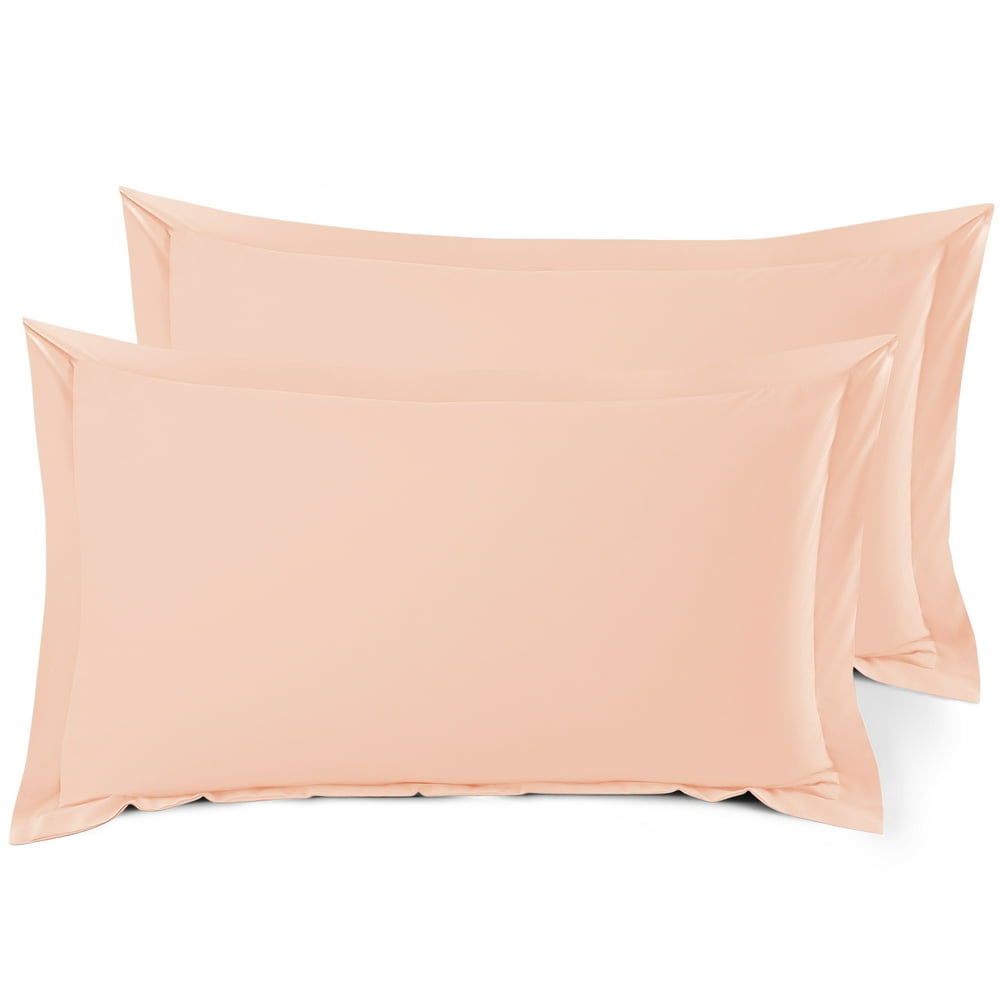 Set Of 2 King 20x36 Size Pillow Shams Peach Hotel Luxury Soft Double Brushed Microfiber